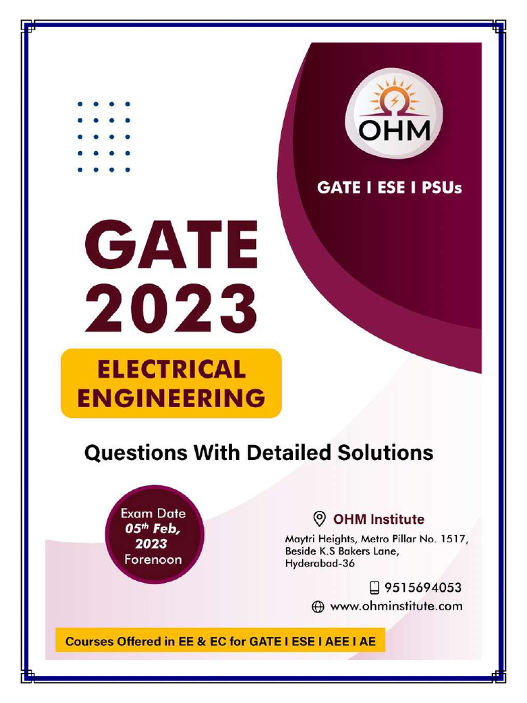 OHM - GATE - 2023 - EE - Question Paper With Solutions | PDF | Inductor ...
