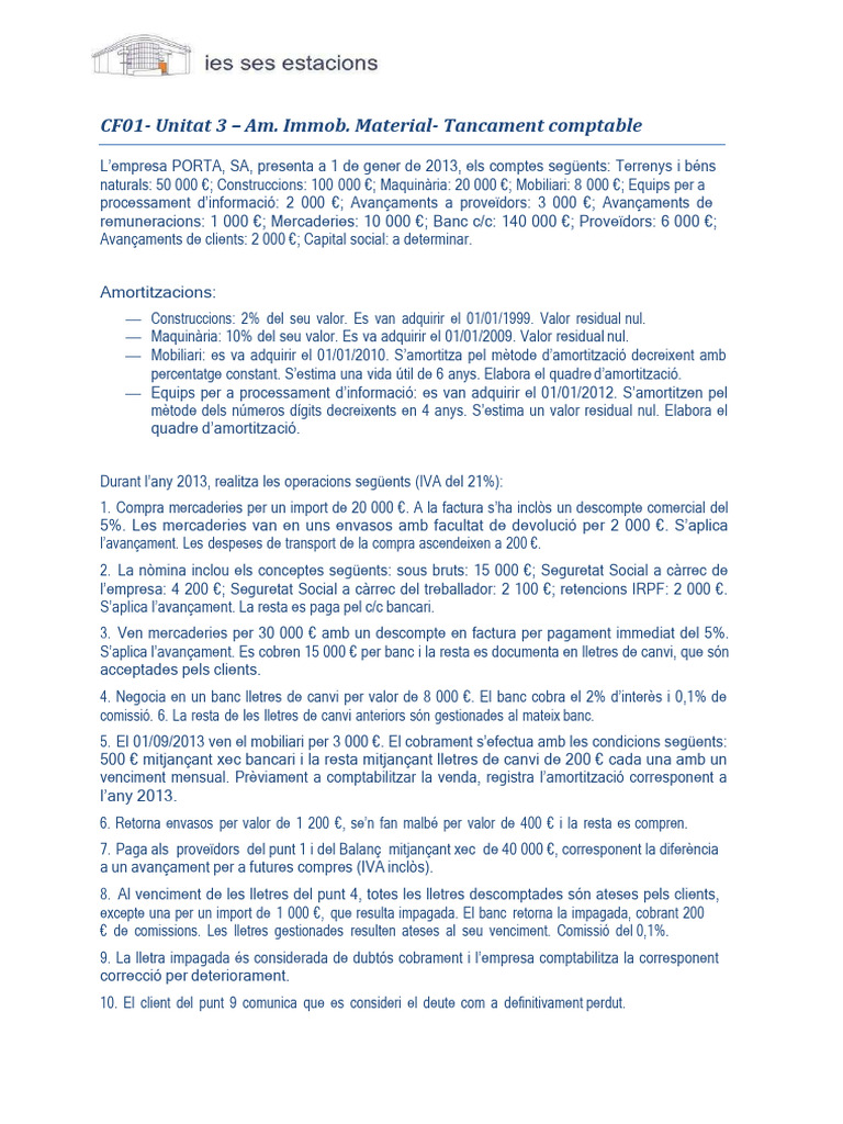 CF01-Unitat 3 - Am. Immob. Mat. Cicle Comptable FET | PDF