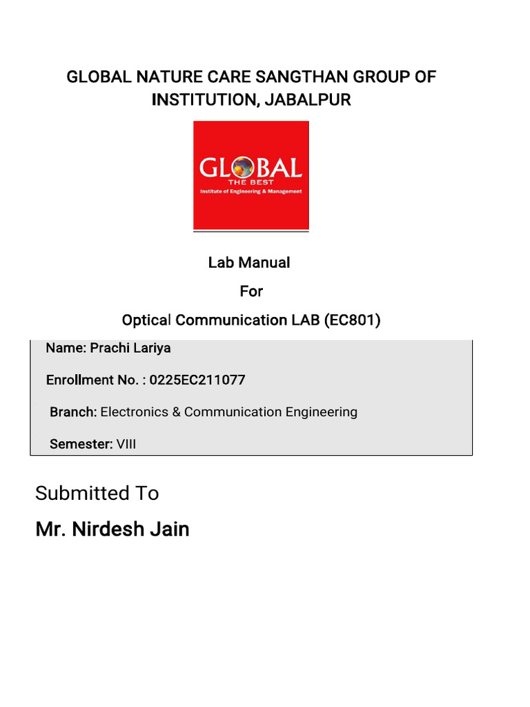 OFC Lab Manual BTECH VIII SEM | PDF | Optical Fiber | Modulation