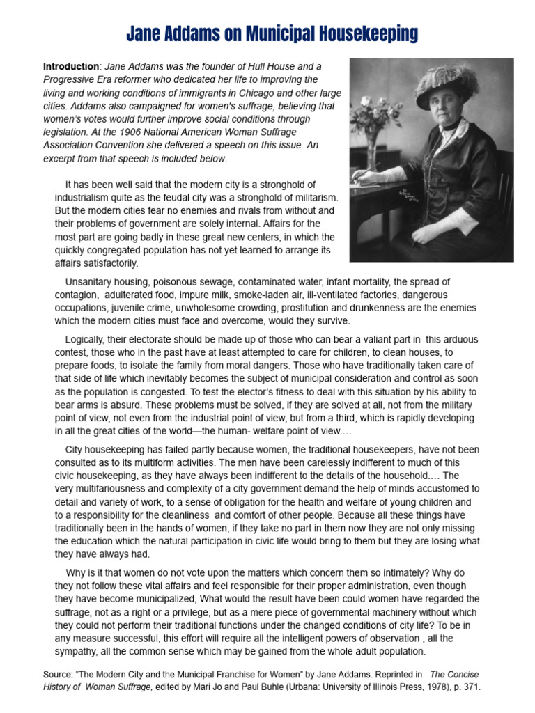 Jane Addams Hull House Primary Source | PDF
