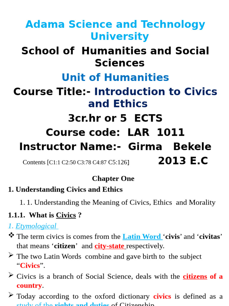 Civics_all_ Unit_ppt by Girma (1) | PDF | Virtue | Courage