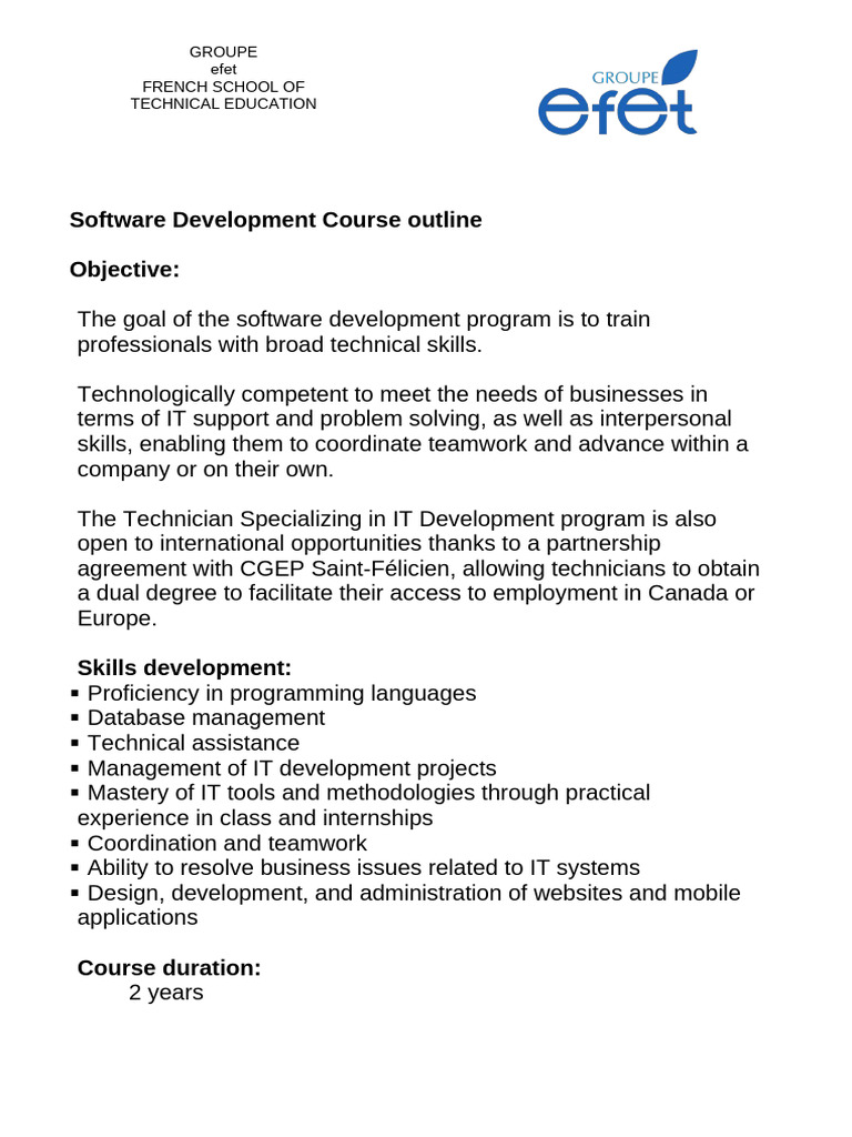 Software Development Course outline | PDF | Databases | Object Oriented Programming