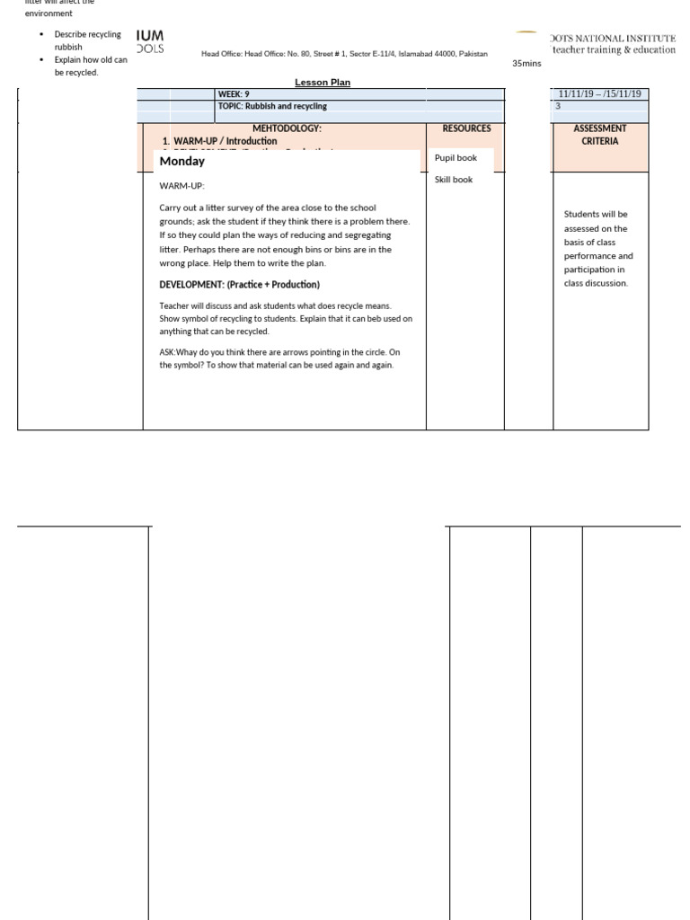 Social Studies Lesson Plan Week10 | PDF | Lesson Plan | Teachers