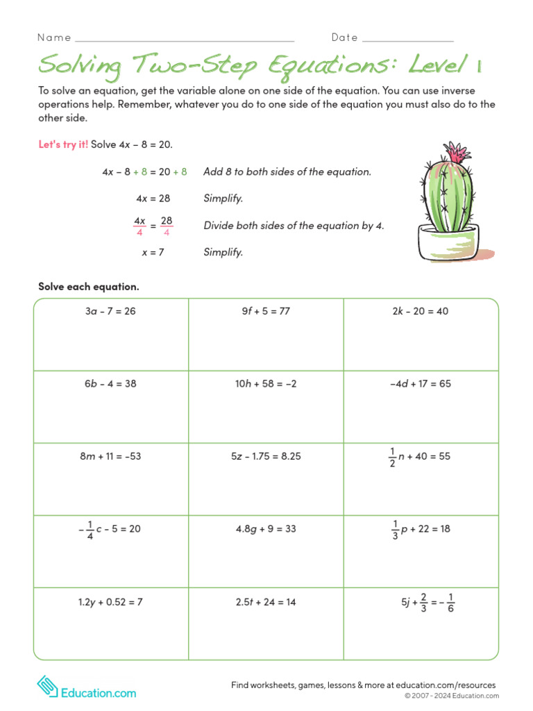 solving-two-step-equations-level-1 | PDF