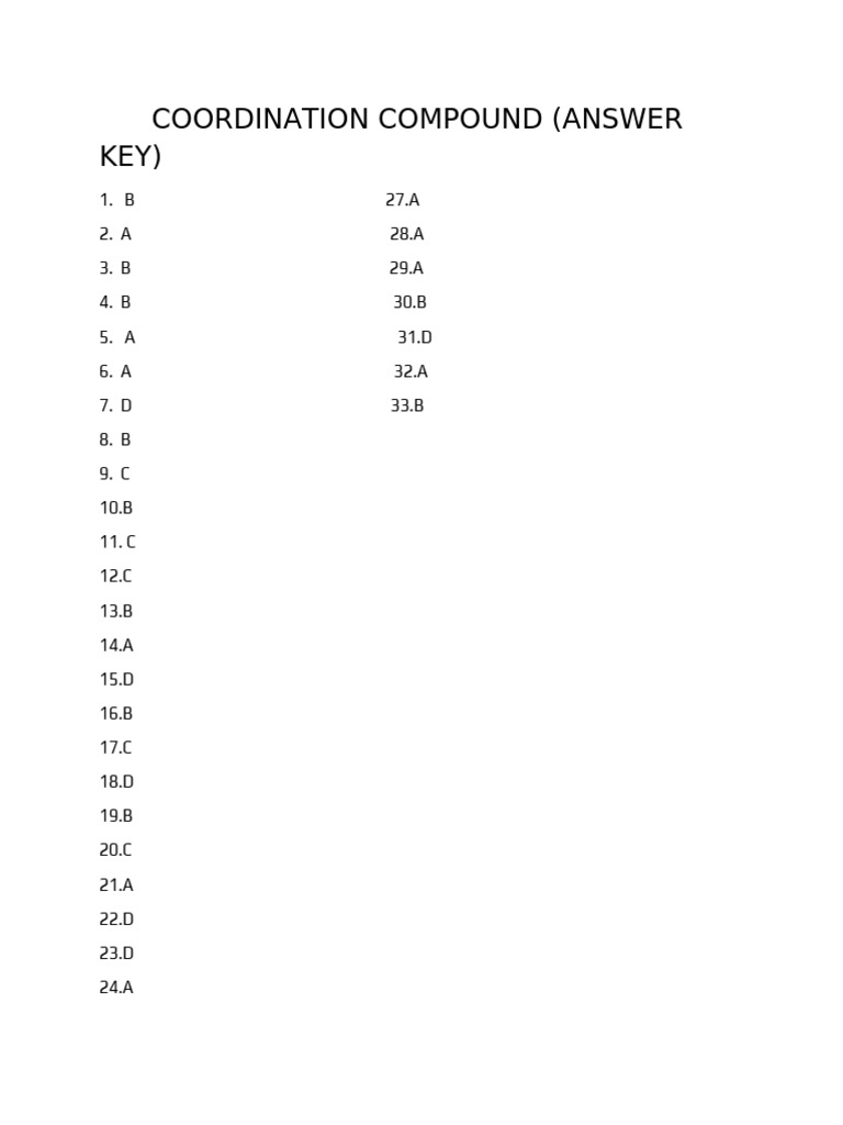 Coordination Compound (Answer Key) | PDF