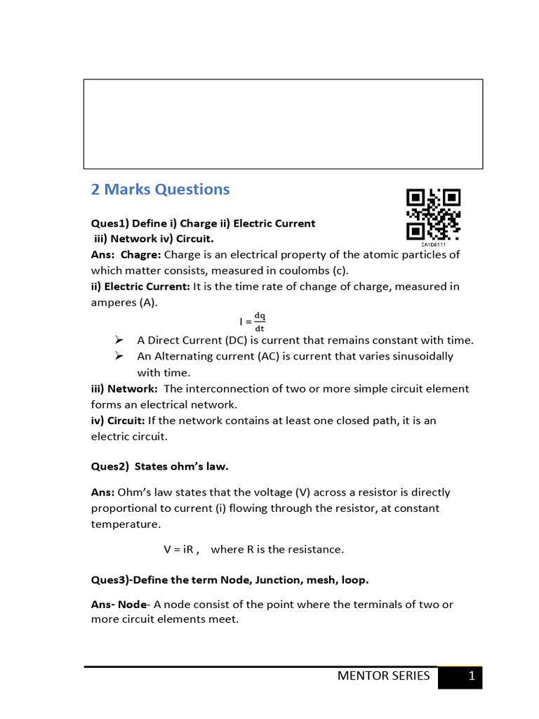 Electrical Question Bank With Video | PDF | Electrical Network | Root ...