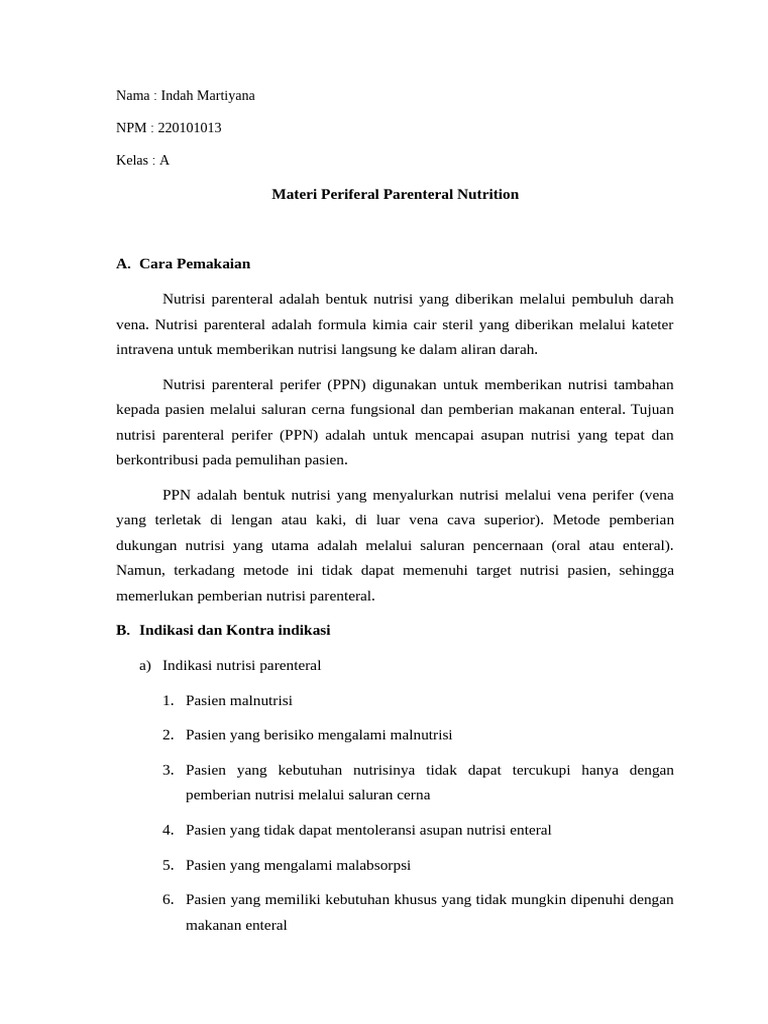 Panduan Nutrisi Parenteral Perifer | PDF