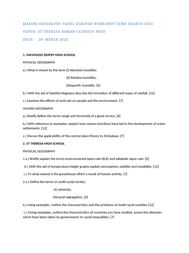 Makoni Geography Seminar Workshop 2025 | PDF | Climate Change ...