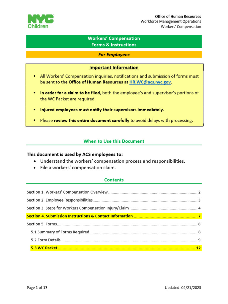 WC Packet - For Employees - V20230421 | PDF | Employment | Human ...