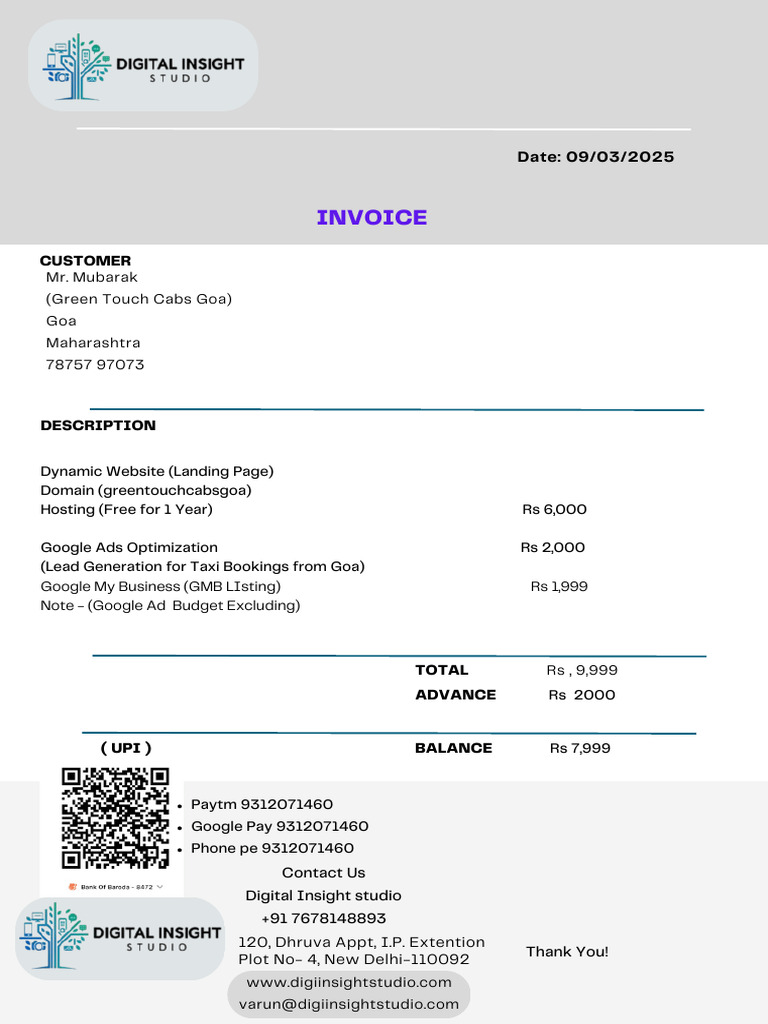 Goa Taxi Booking Digital Services Invoice | PDF