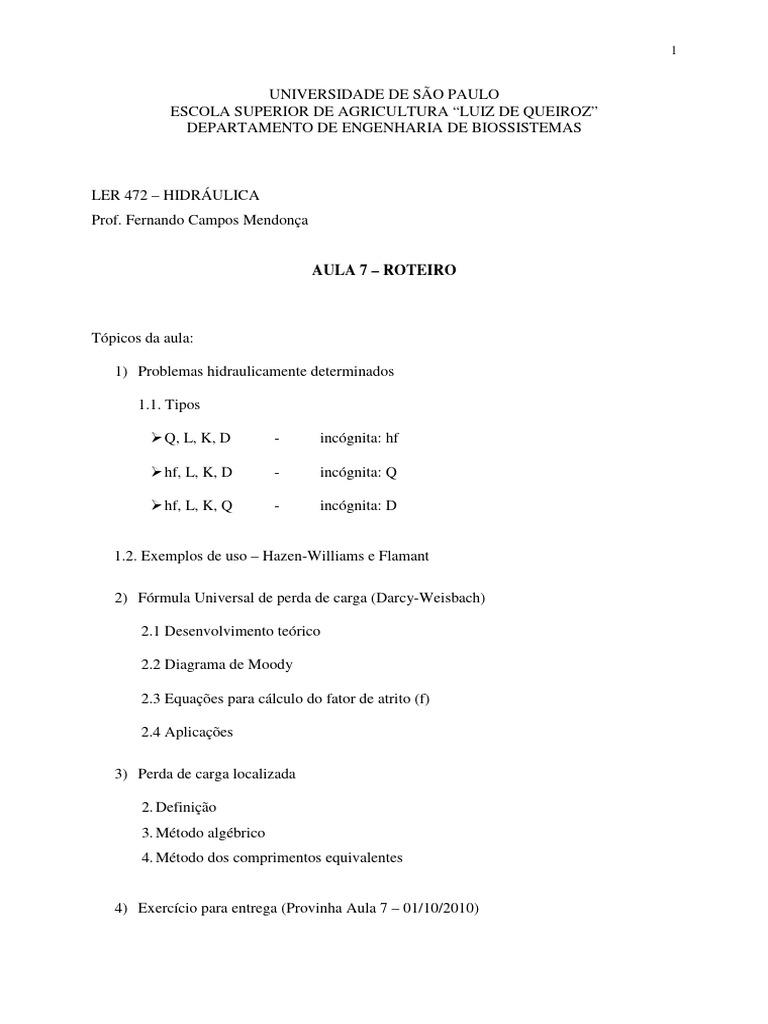 Hidrânica: Perdas de Carga e Cálculos | PDF | Coeficiente de Reynolds ...