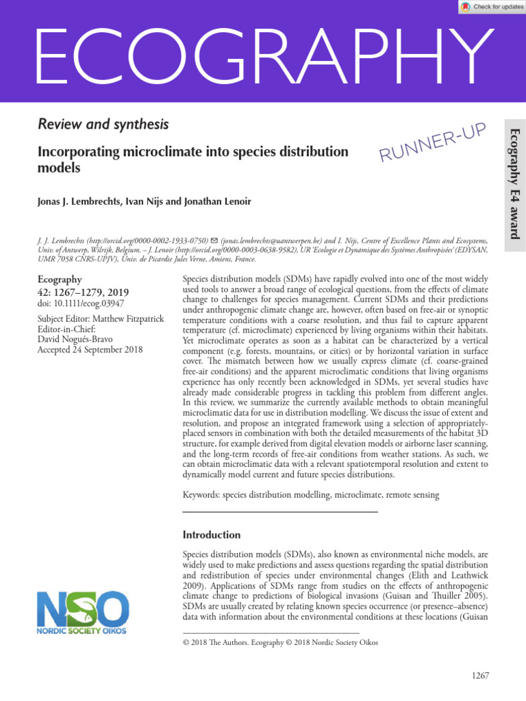 Ecography - 2018 - Lembrechts - Incorporating Microclimate Into Species Distribution Models ...