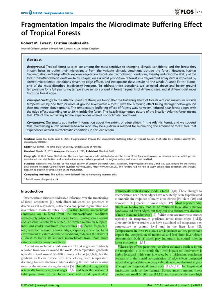 Impact of Fragmentation on Forest Microclimates | PDF | Analysis Of ...