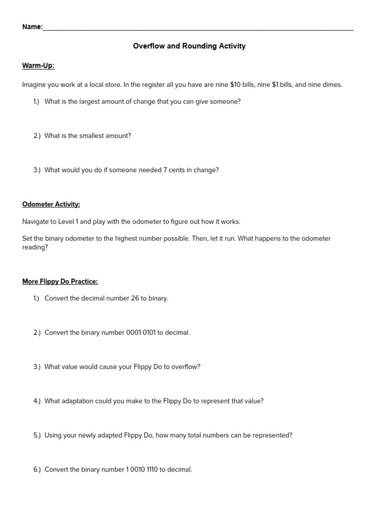 Overflow and Rounding Activity | PDF