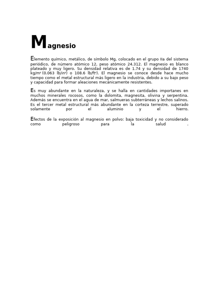 Propiedades y Abundancia del Magnesio | PDF
