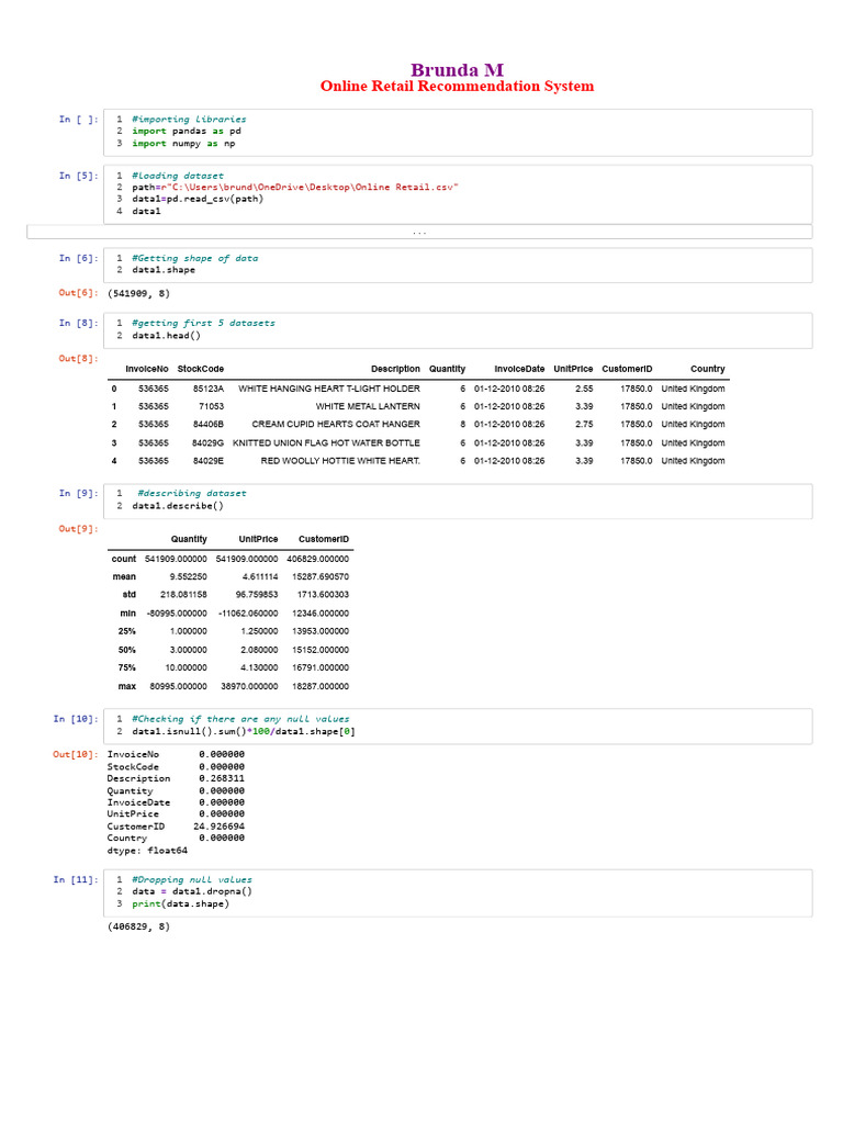 Online Retail Recommendation System - Jupyter Notebook | PDF