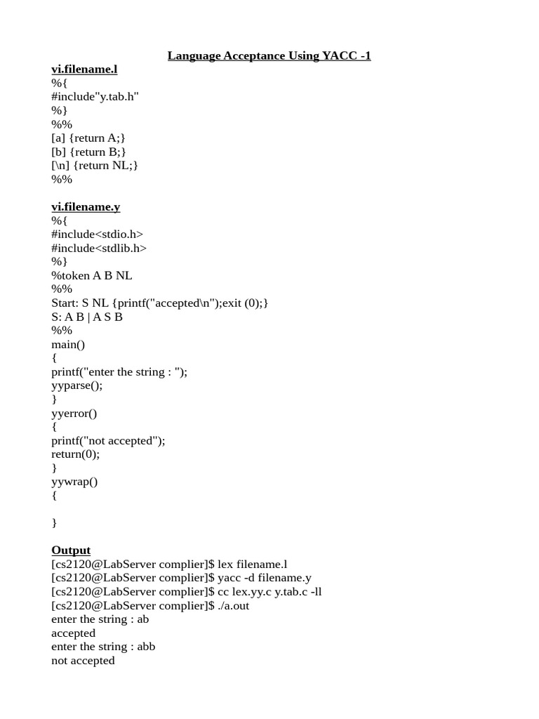 Compiler Lab Experiment 5 Program | PDF