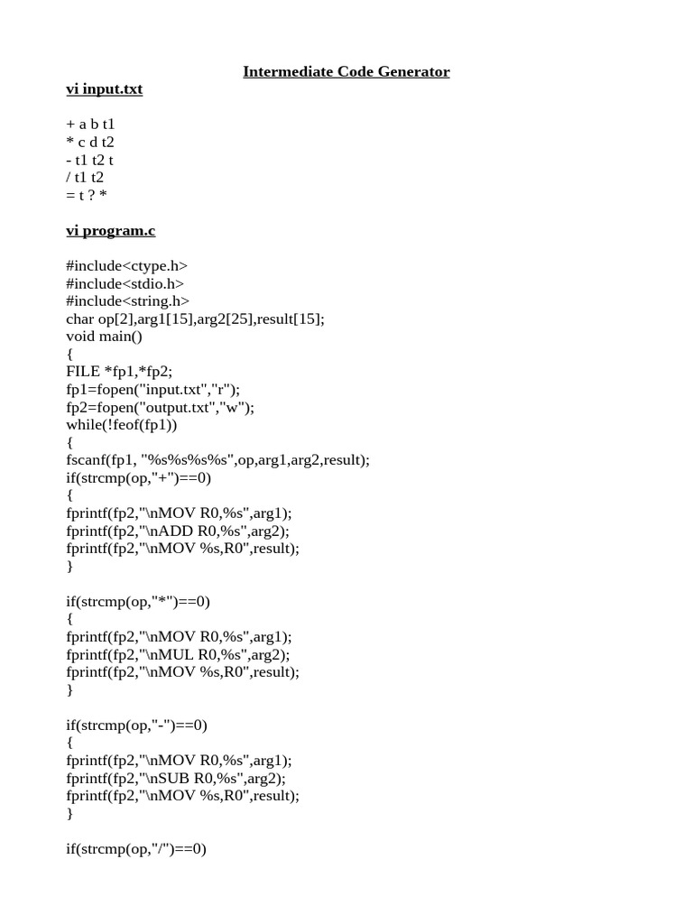 Compiler Lab Experiment 11 Program | PDF