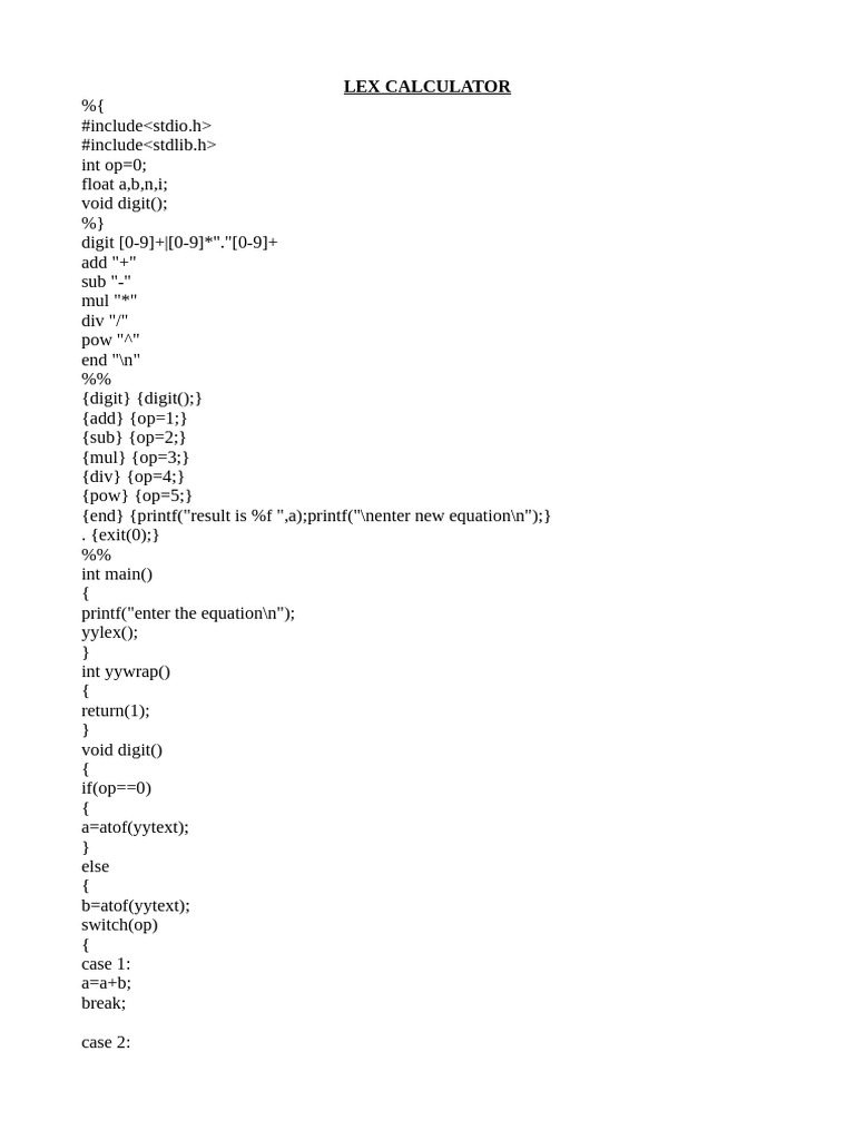 Compiler Lab Experiment 2 Program | PDF