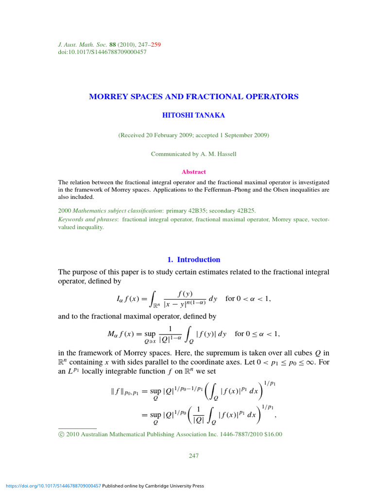 Morrey Spaces and Fractional Operators | PDF | Inequality (Mathematics) | Norm (Mathematics)