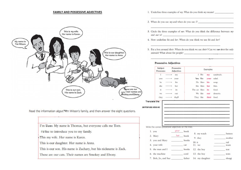 FAMILY AND POSSESSIVE ADJECTIVES | PDF