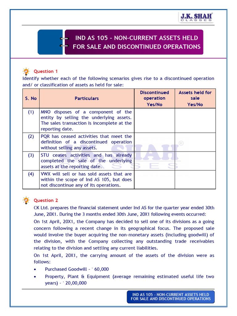 Ind AS 105: Discontinued Operations Guide | PDF | Inventory | Fair Value