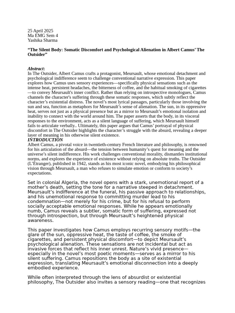 Camus Outsider Research Paper MLA Final | PDF | Albert Camus ...