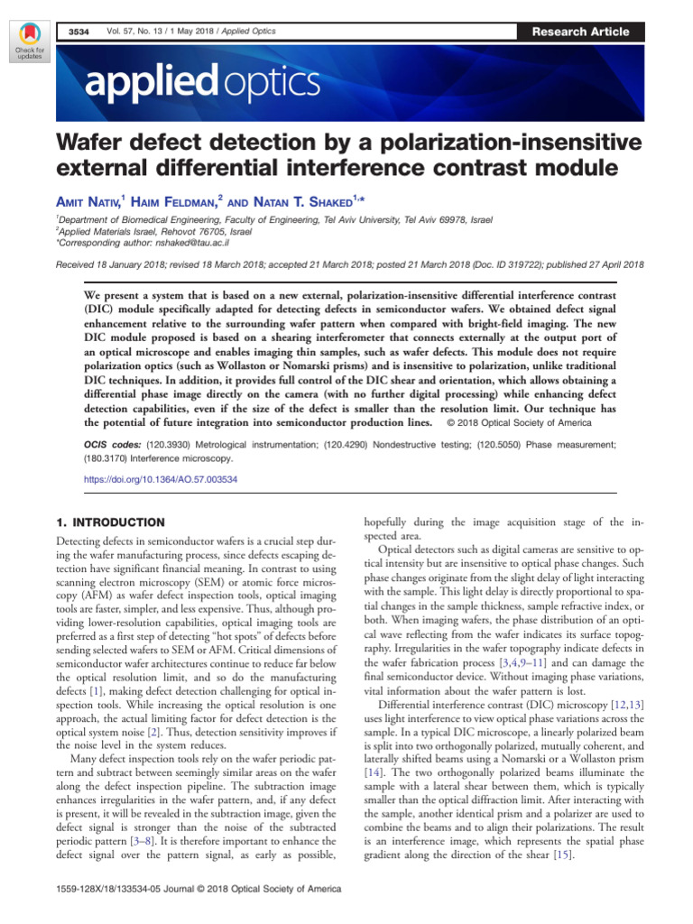 Wafer Defect Detection by A Polarization Insensitive External Dic Module | PDF | Microscopy | Optics