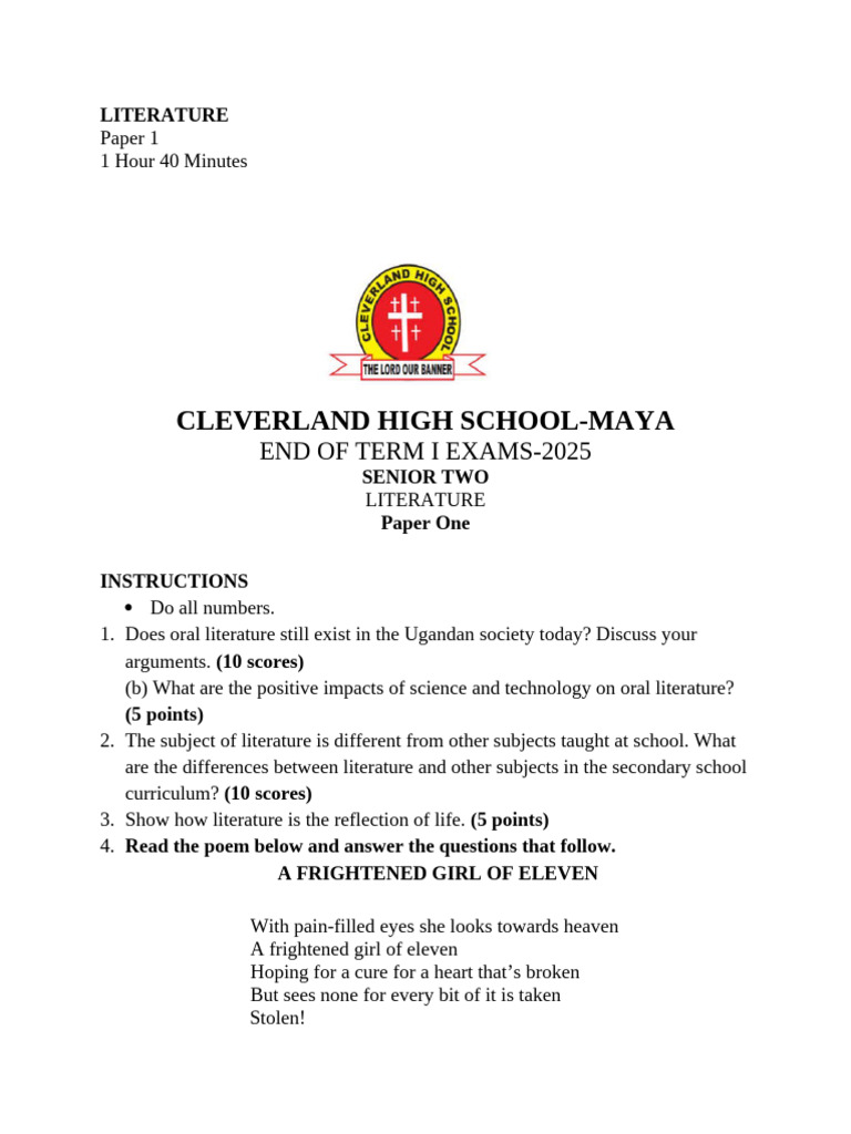 Chs Lit s2 Eot1 2025 | PDF