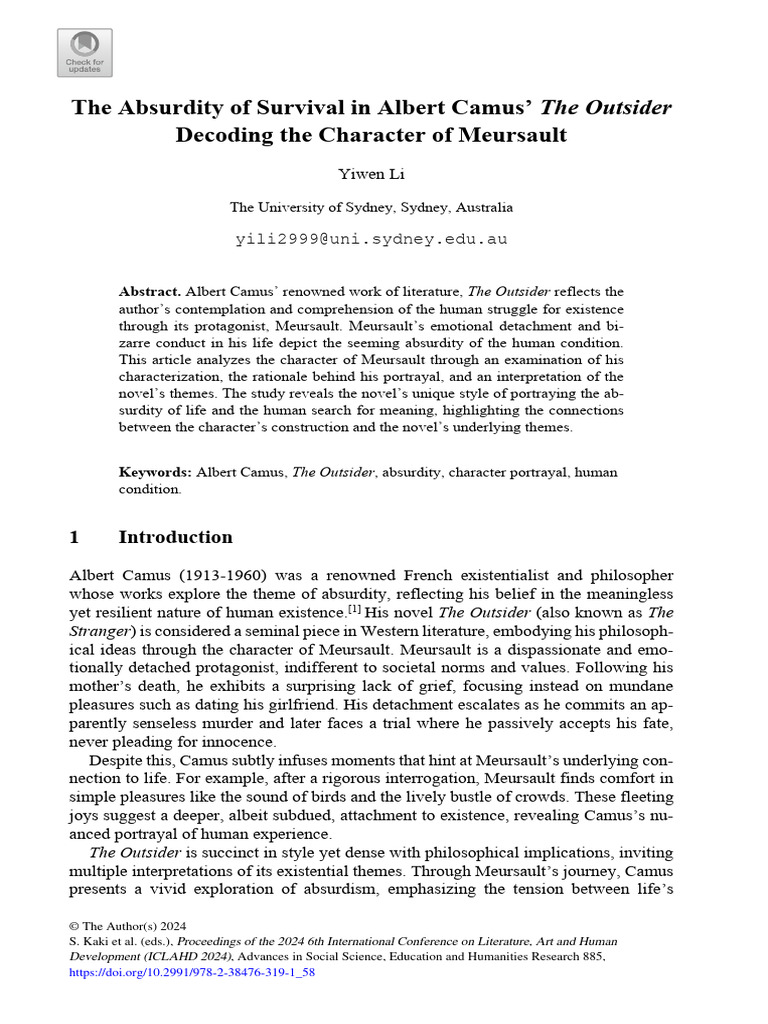 Analyzing Meursault in Camus' The Outsider | PDF | Existentialism ...