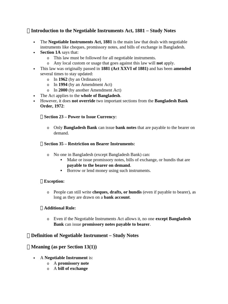 ? Introduction To The Negotiable Instruments Act | PDF | Negotiable Instrument | Private Law