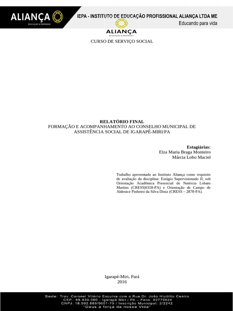 Relatório Final Elza Completo Liberado | PDF | Sociologia | Trabalho social