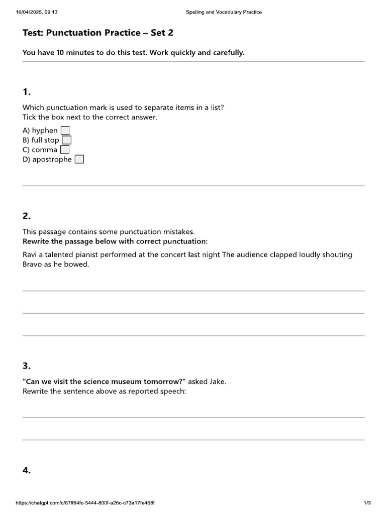 Punctuation Exercise 2 | PDF
