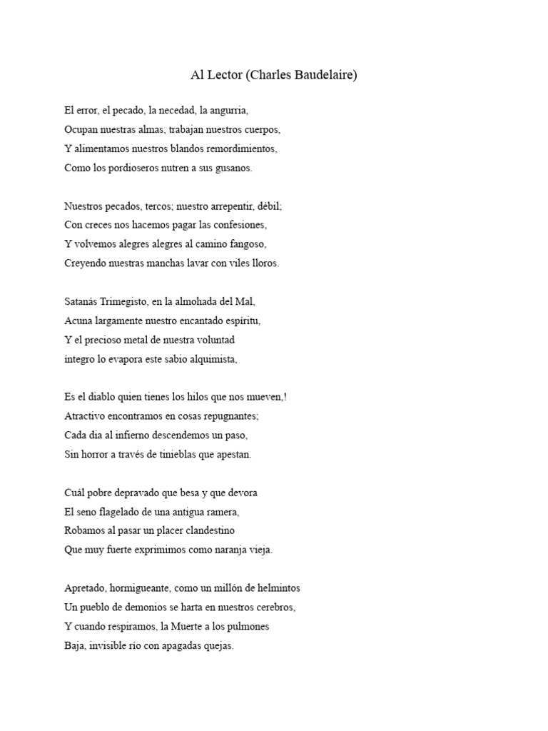 Al Lector (Charles Baudelaire) | PDF