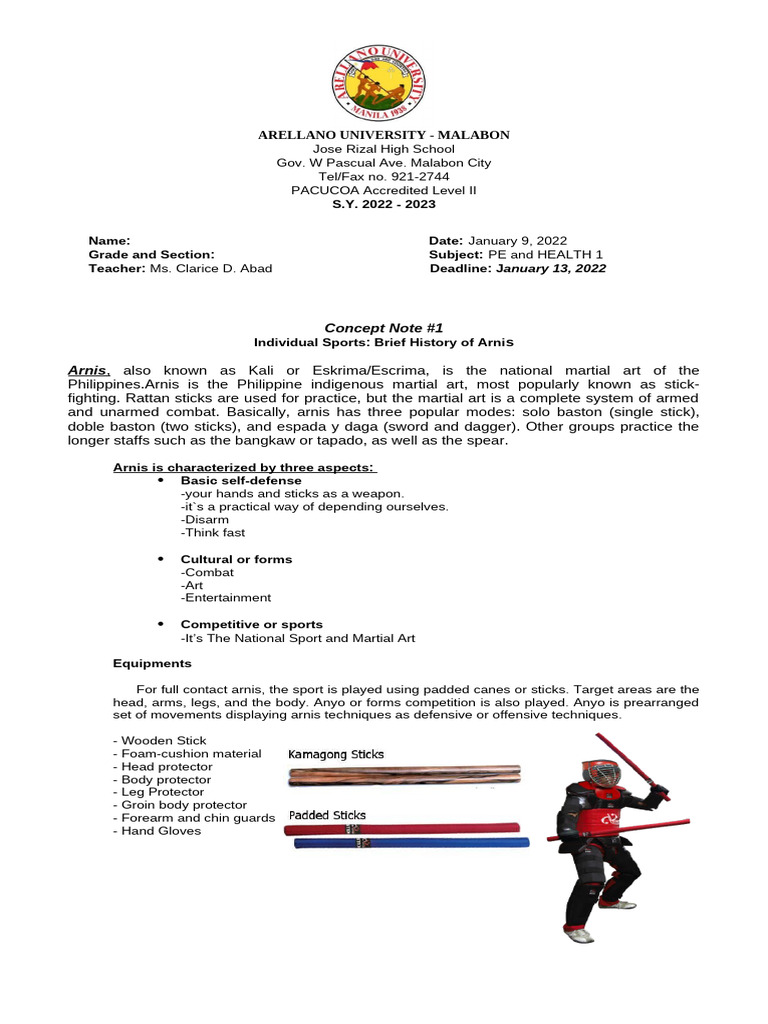 History and Basics of Arnis Martial Art | PDF