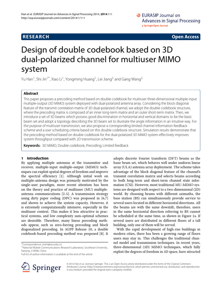 Design of Double Codebook Based On 3d Dual Polarized Channel For Multiuser Mimo System | PDF ...