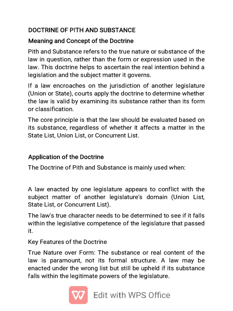 Doctrine of Pith and Substance | PDF | Jurisdiction | Substance Theory
