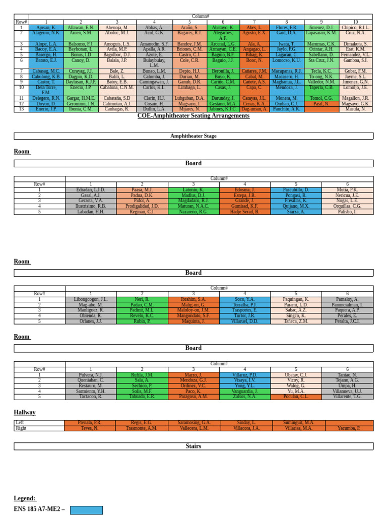 ENS 185 Seating Arrangement | PDF
