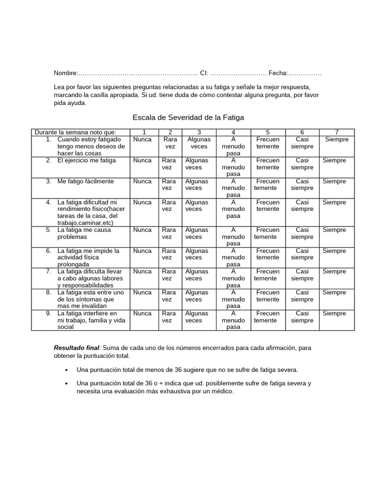 Escala de Severidad de La Fatiga | PDF