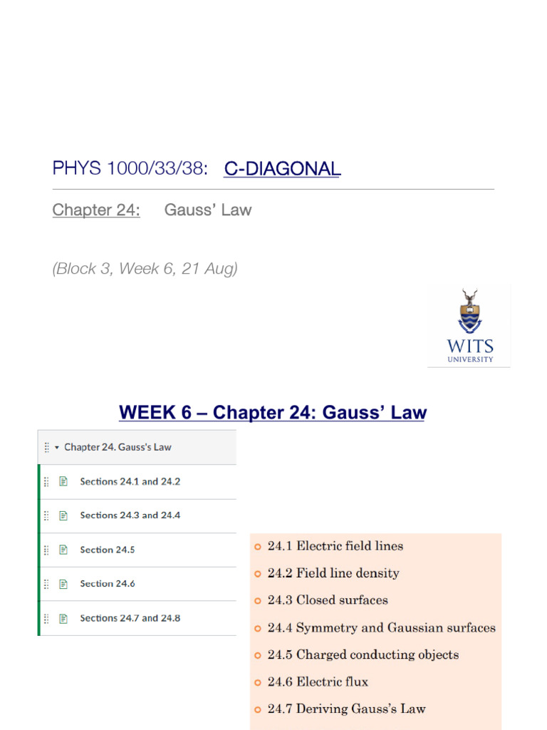 Ch24 Gauss' Law AD 20240824 | PDF | Electric Field | Flux