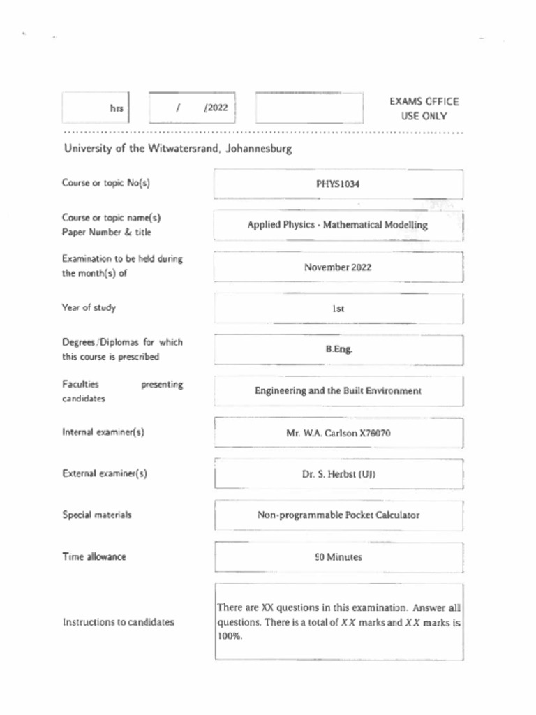 Memos Modeling Mathematical Nov 2022 Revision Phys1034 | PDF