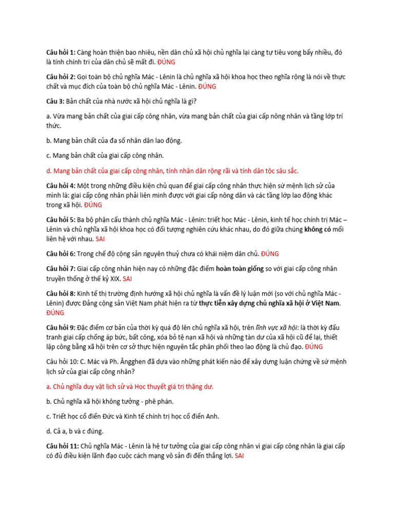 CNXH đáp án 3 | PDF