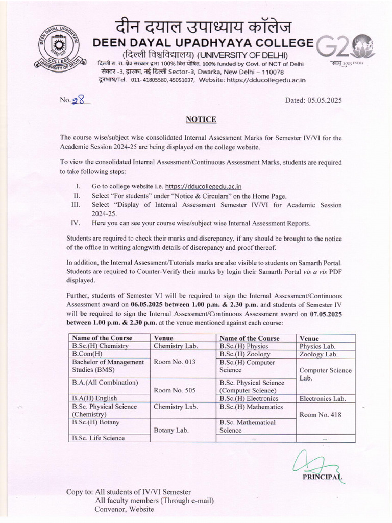 Internal Assessment Display Notice Sem 4 & 6 | PDF