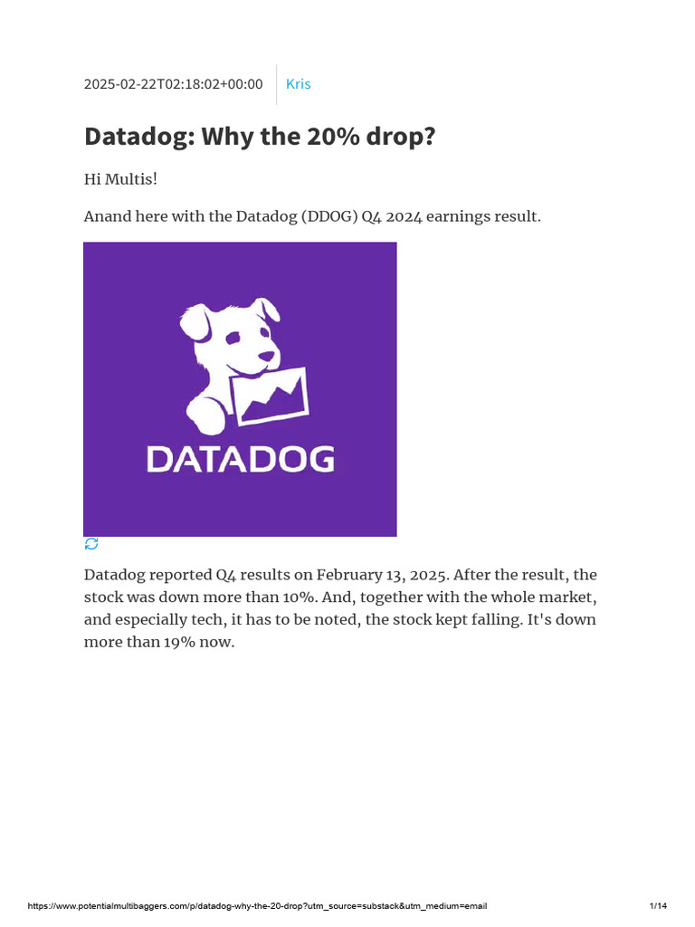 25.02 Datadog - Why The 20% Drop - by Kris | PDF | Artificial Intelligence | Intelligence (AI ...