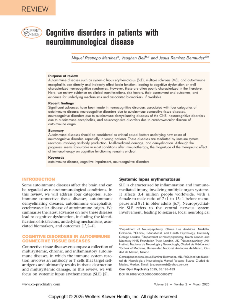 Cognitive Disorders in Autoimmune Diseases | PDF | Multiple Sclerosis ...