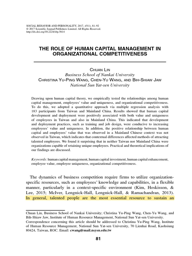 THE ROLE OF HUMAN CAPITAL MANAGEMENT IN Organizationel Competitiveness ...