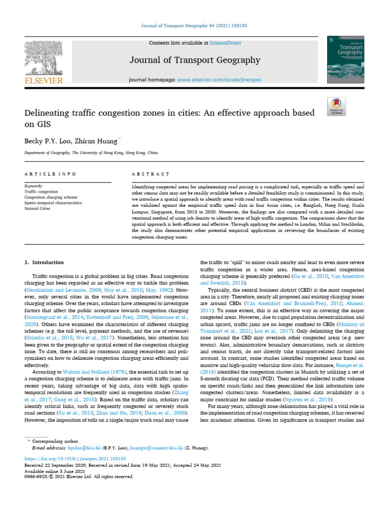 Delineating traffic congestion zones in cities An effective approach based on GIS(Jurnal yang ...