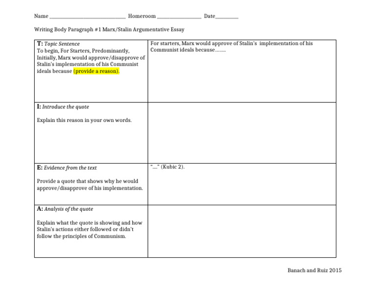 BLANK Graphic Organizer Body 1 Marx Stalin Argumentative Essay | PDF