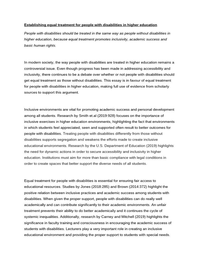 Equal Treatment for Disabilities in Education | PDF | Disability ...