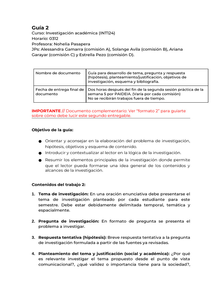 Guía II - Tema, Pregunta, Respuesta, Objetivos, Esquema y Bibliografía - ACTUALIZADA | PDF ...